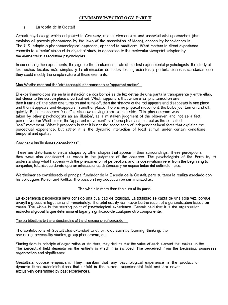 Summary of 2nd Partial Psychology | PDF | Psychology | Perception