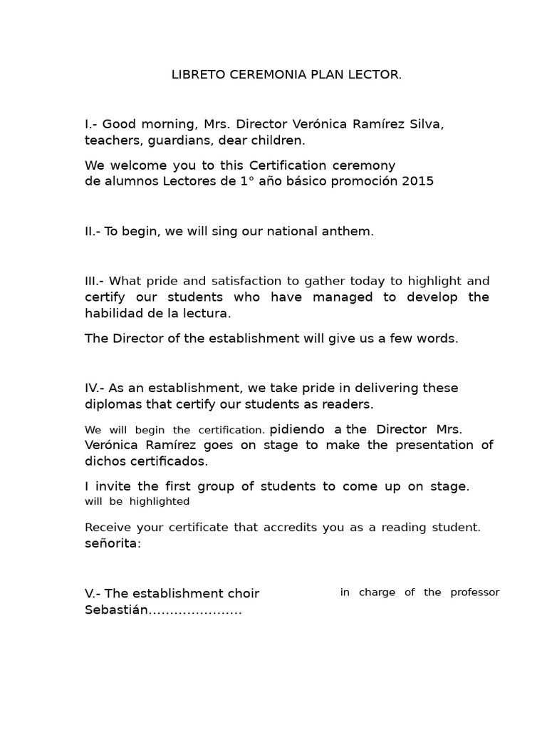 Ceremony Script Reading Plan | PDF