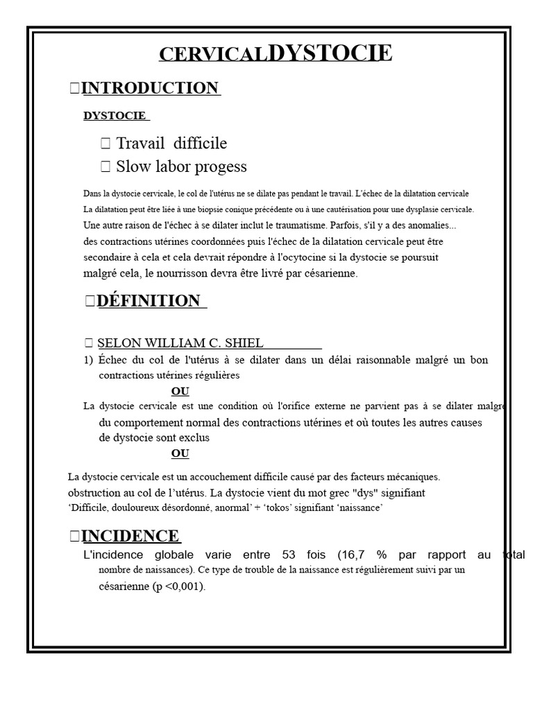 Dystocie Cervicale | PDF | Utérus | Accouchement