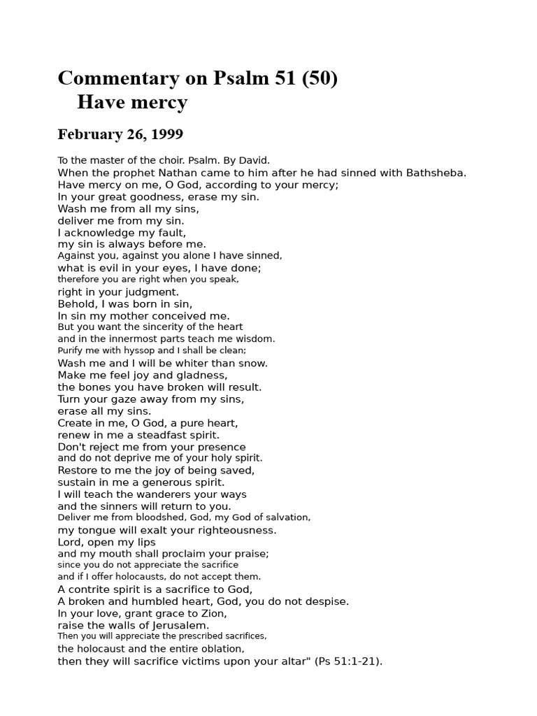 Commentary On Psalm 51 Miserere | PDF | Sacrifice | David