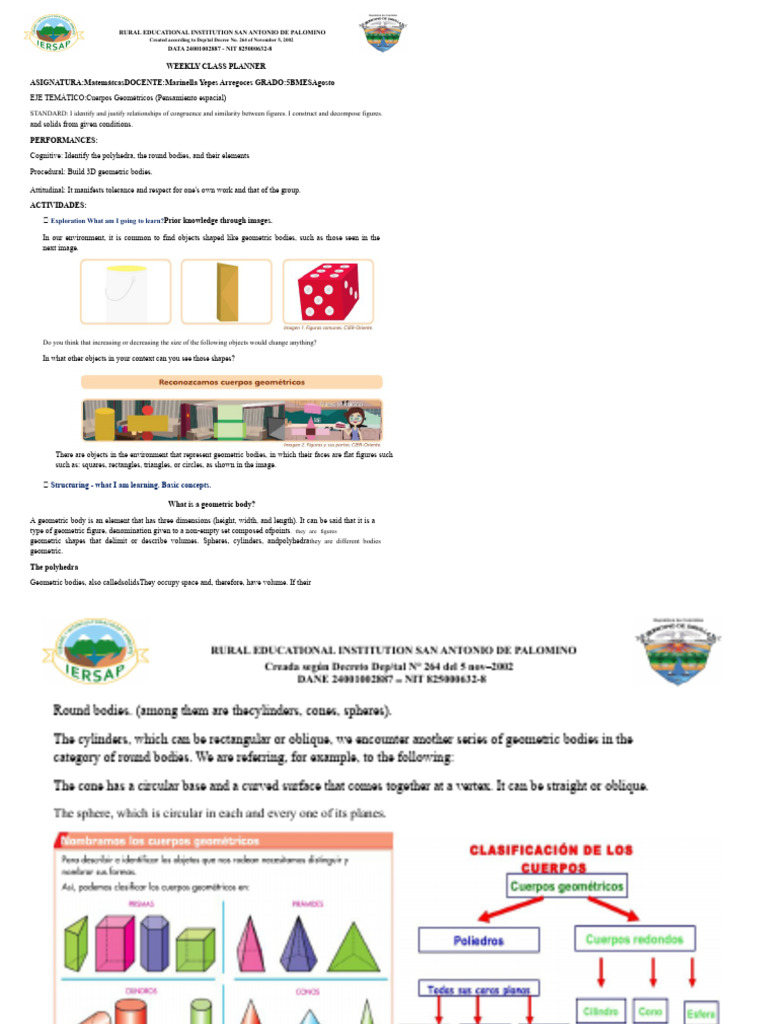 Classes On Geometric Bodies Grade 5B | PDF | Geometry | Shape