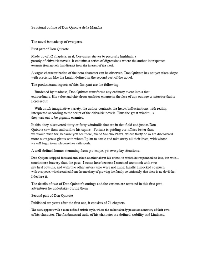 Structural Outline of Don Quixote de La Mancha | PDF | Don Quixote