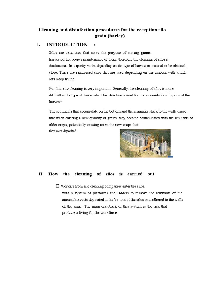 Cleaning and Disinfection Procedures For The Grain Reception Silo | PDF ...
