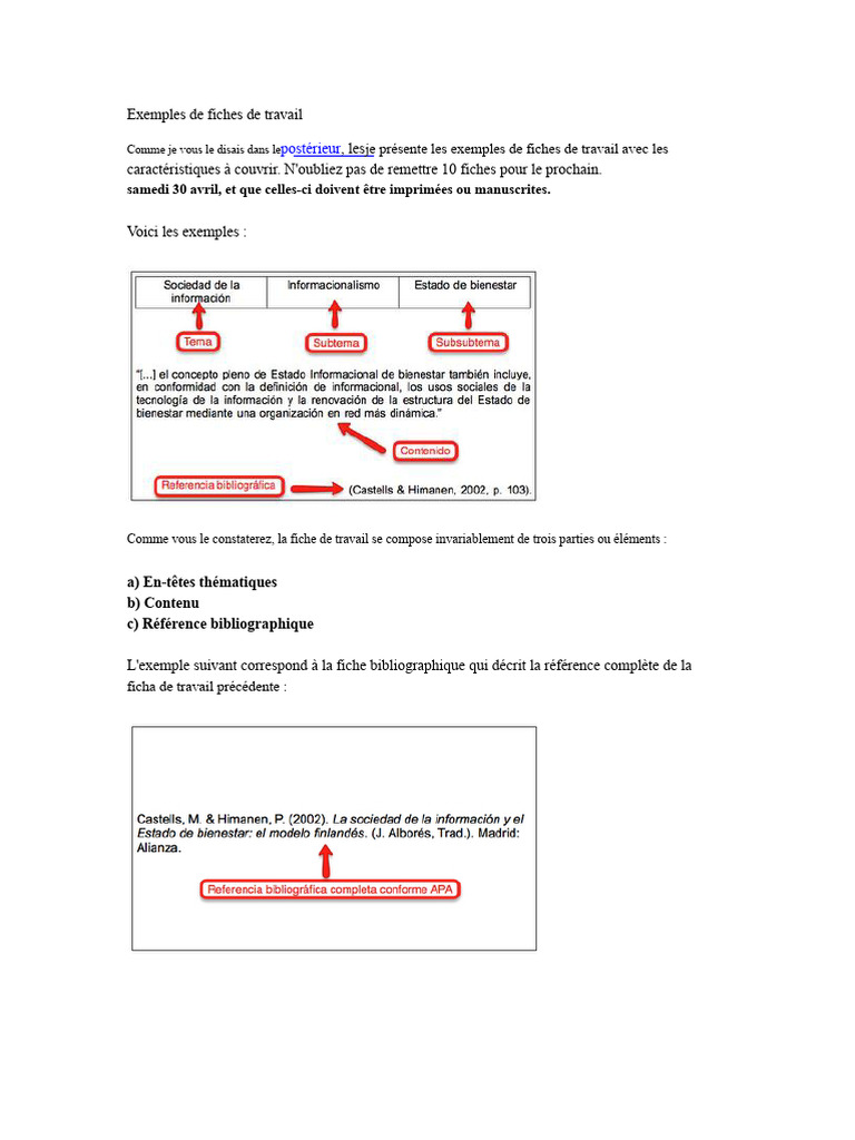 Exemples de fiches de travail et bibliographiques | PDF