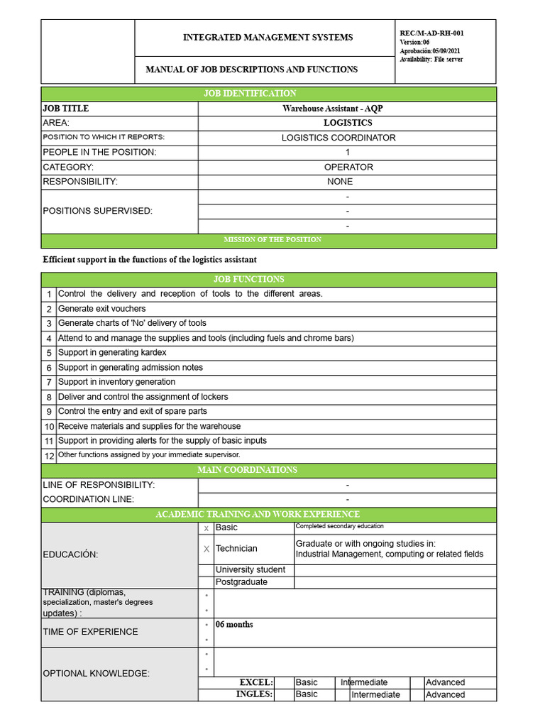 Warehouse Assistant Profile | PDF | Logistics | Warehouse