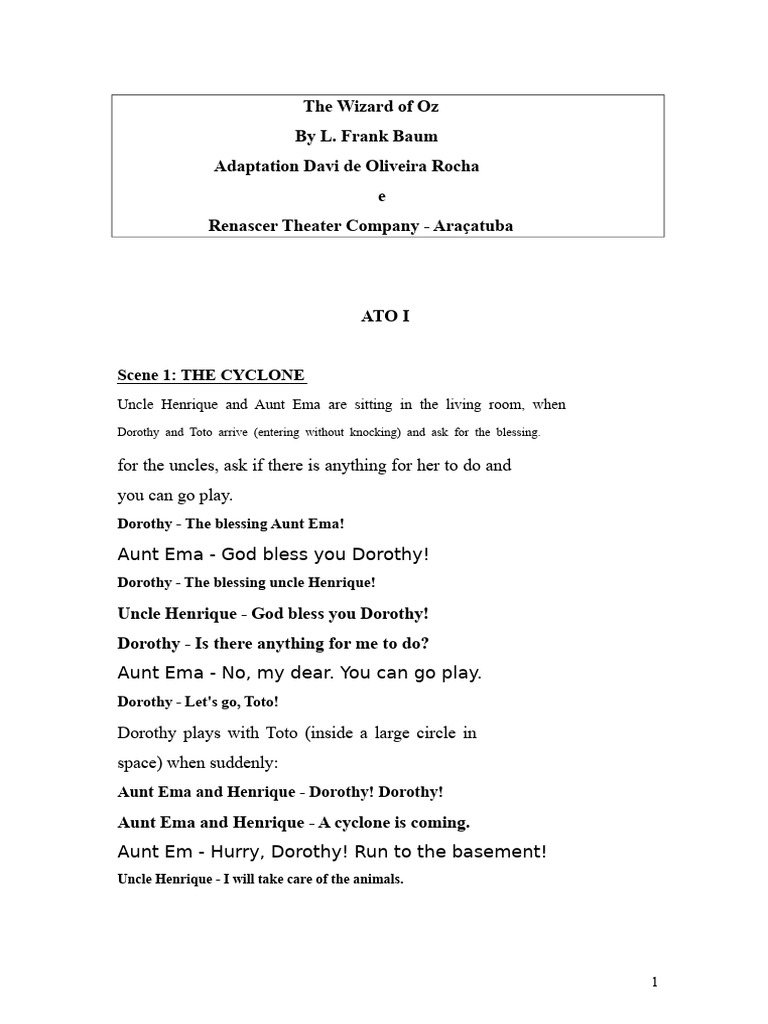 The Wizard of Oz: A Stage Adaptation | PDF | Dorothy Gale | Scarecrow (Oz)