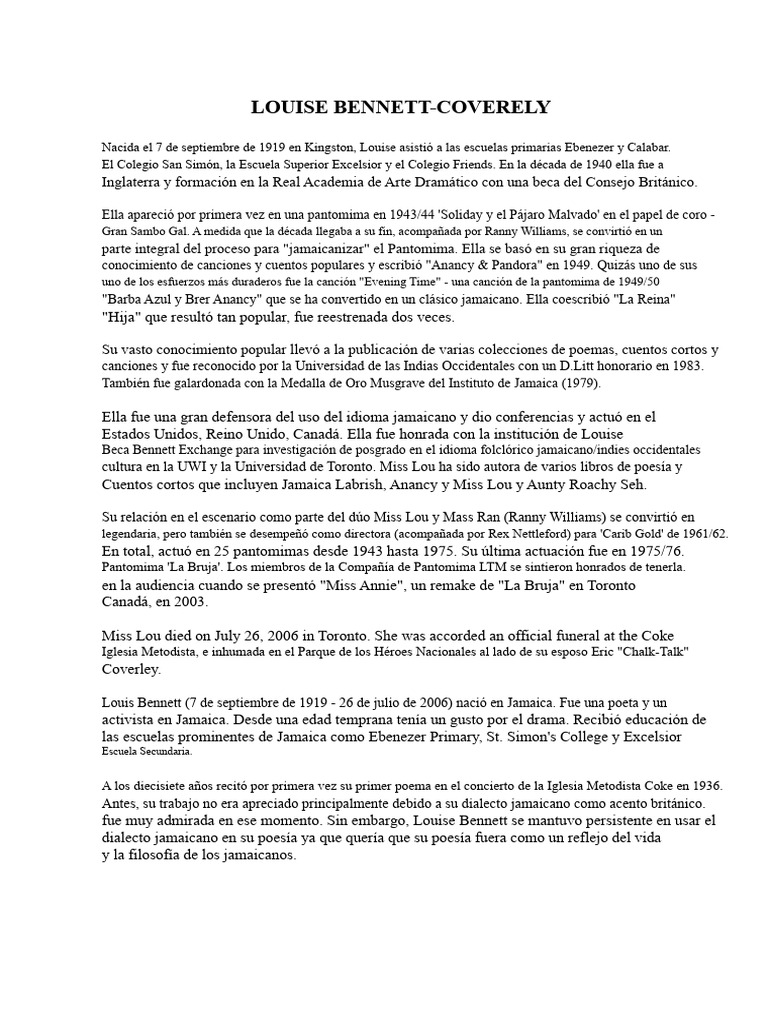 Louise Bennett | PDF | Guayana