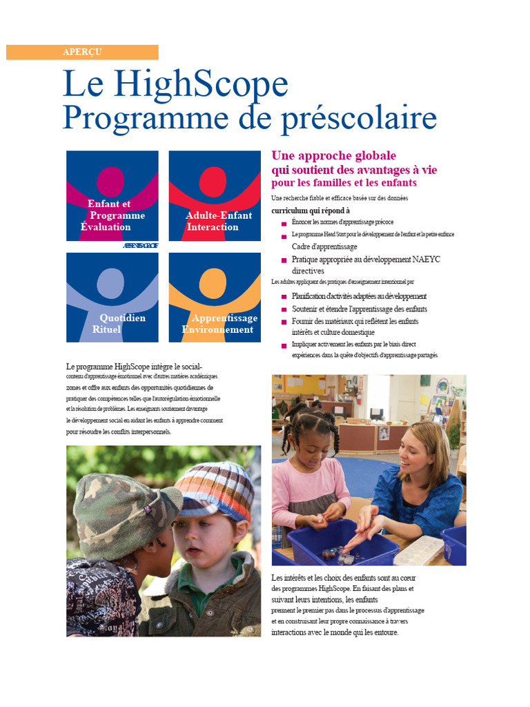 Programme HighScope pour l'éducation préscolaire | PDF | Apprentissage ...