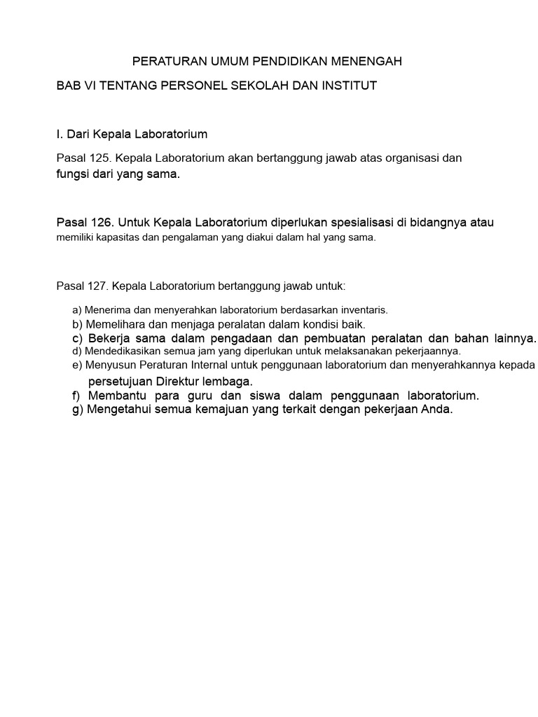 Tugas dan Tanggung Jawab Kepala Laboratorium | PDF