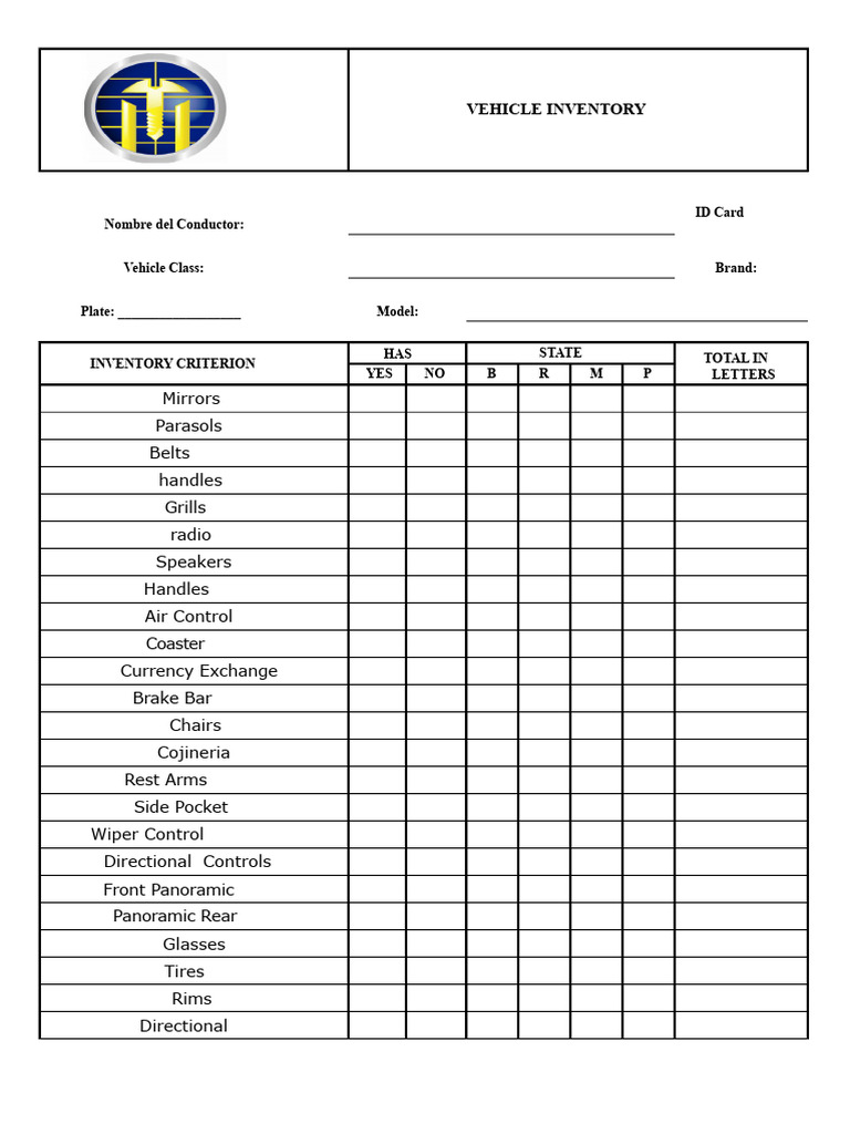 Vehicle Inventory Checklist Template | PDF