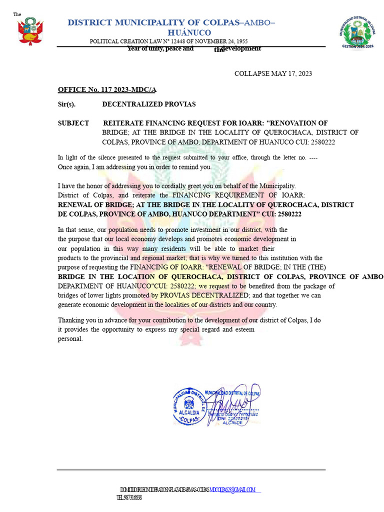 Bridge Renovation Financing Request | PDF | Economies