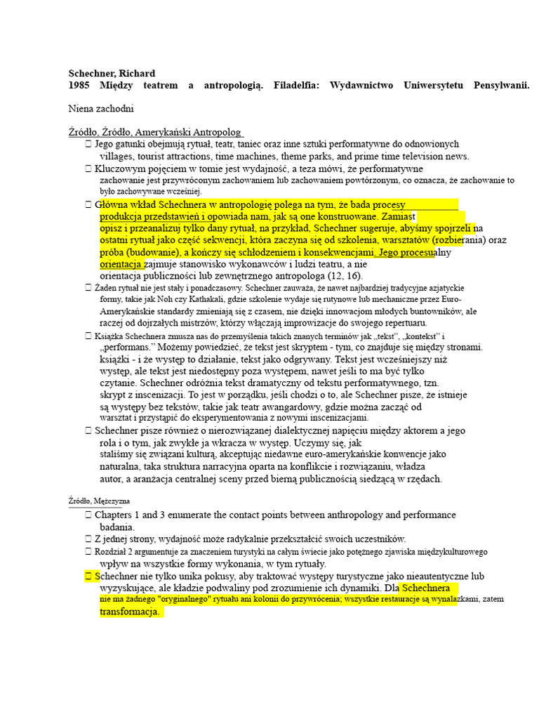 Schechner 1985 - Między Teatrem A Antropologią | PDF