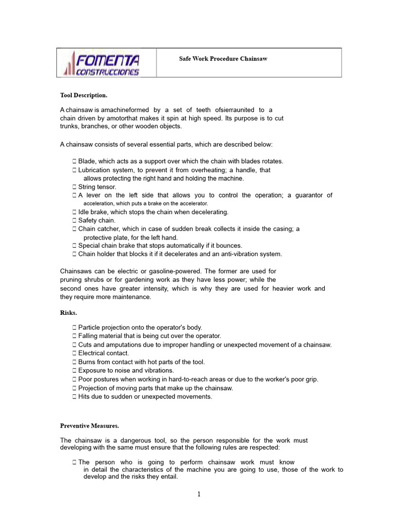 Chainsaw Safety Work Procedures Guide | PDF