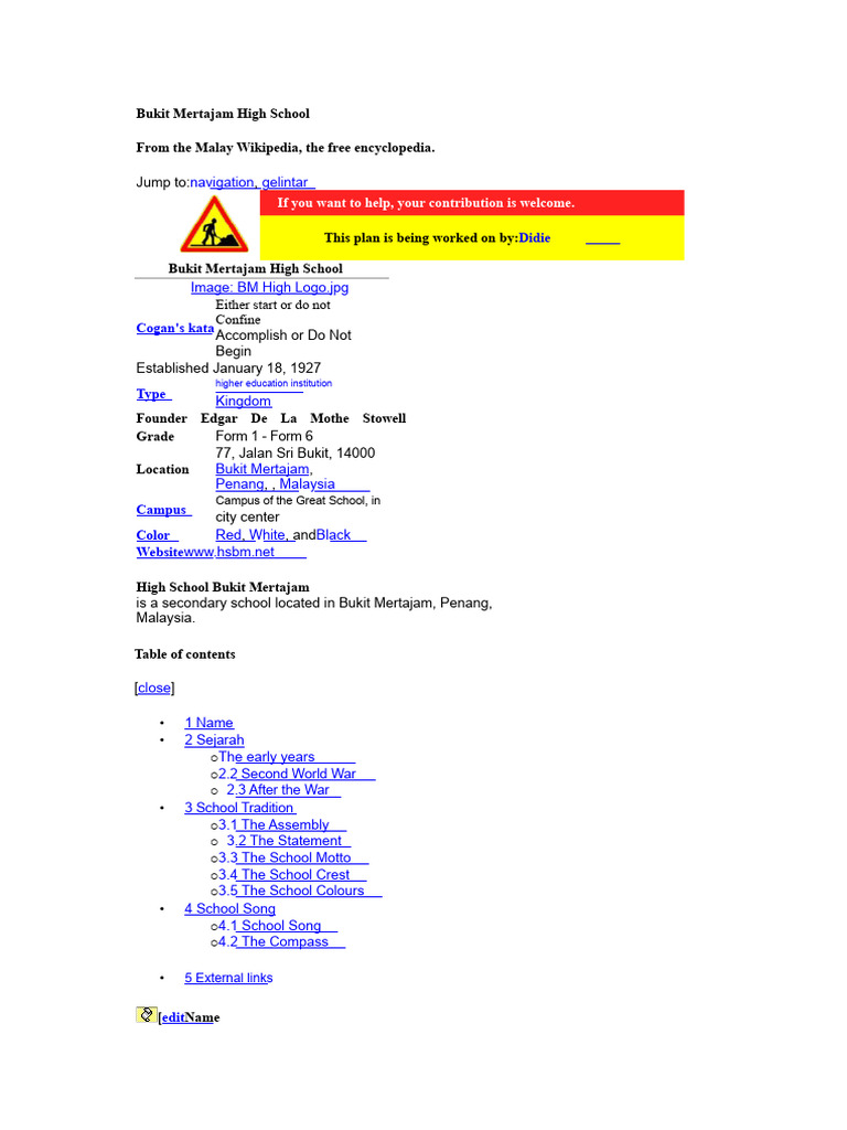 High School BM History | PDF | Schools | School Types