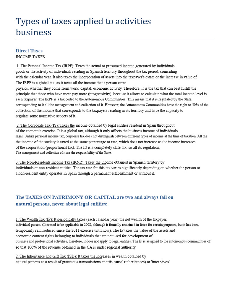 Types of Tax Levies Applied To Business Activities | PDF | Taxes ...