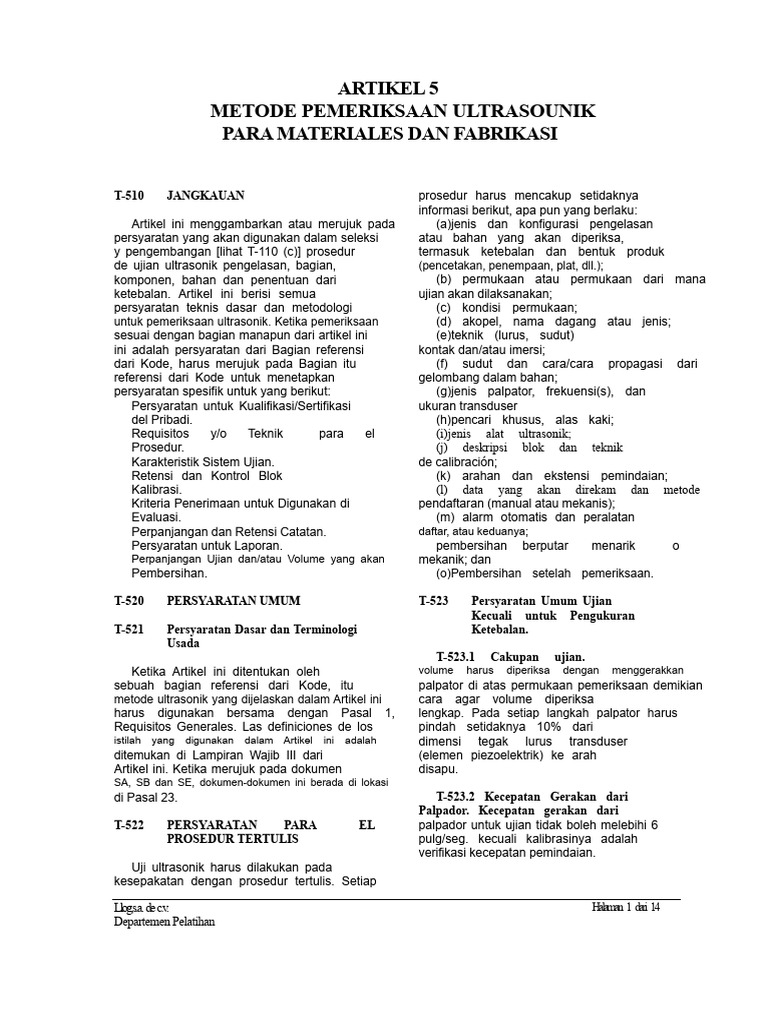 Metode Pemeriksaan Ultrasonik T-510 | PDF