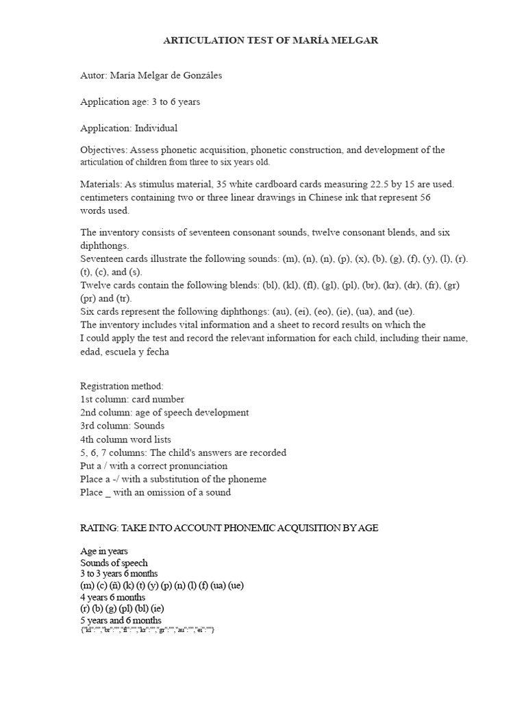 Articulation Test by María Melgar | PDF
