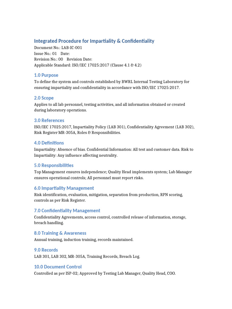 Impartiality Confidentiality Procedure | PDF