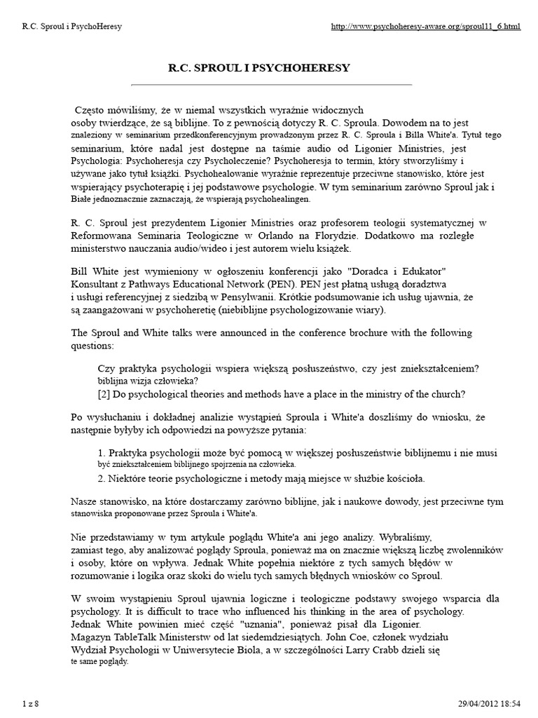 R.C. Sproul I Psychoherezja | PDF