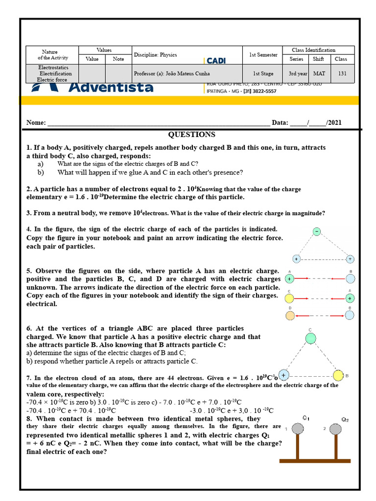 Electrostatics Questions for Physics Students | PDF | Electric Charge ...