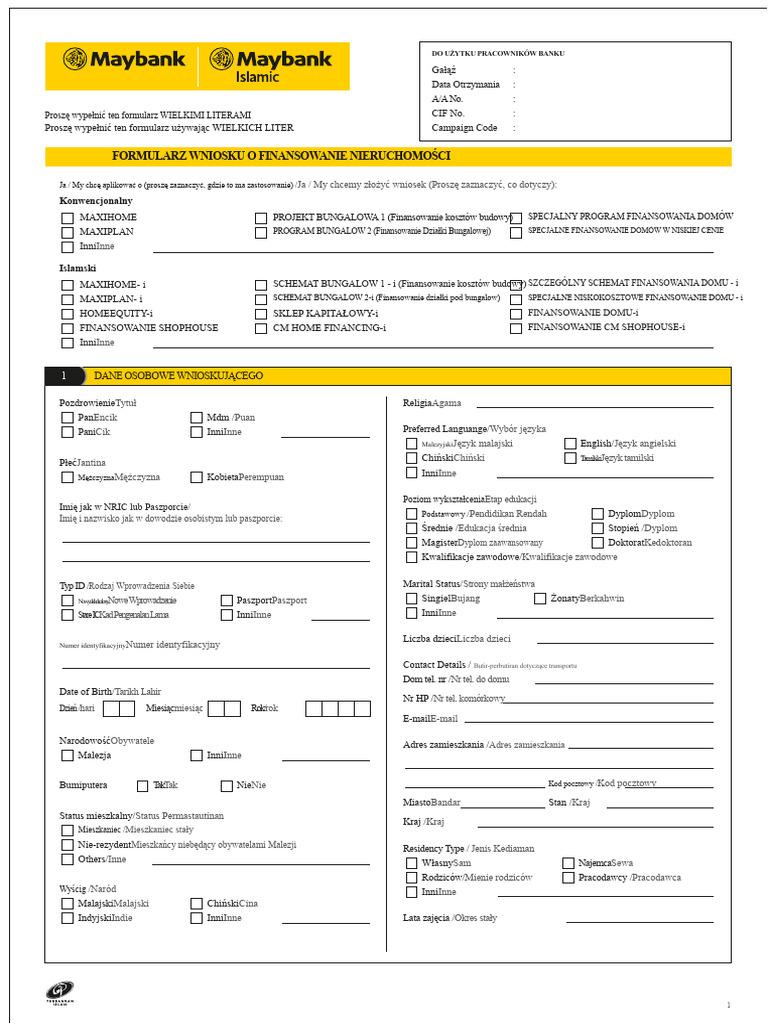 Formularz Aplikacyjny HL Maybank 2014 | PDF