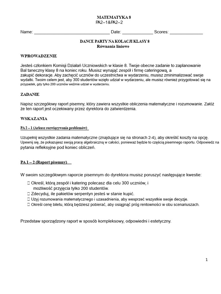 Projekt Z Matematyki Klasy 8 Na II Kwartal | PDF