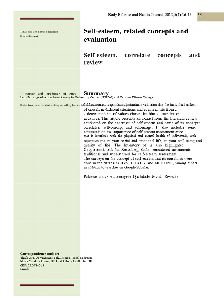 Understanding Self-Esteem and Health | PDF | Self Esteem | Self Concept