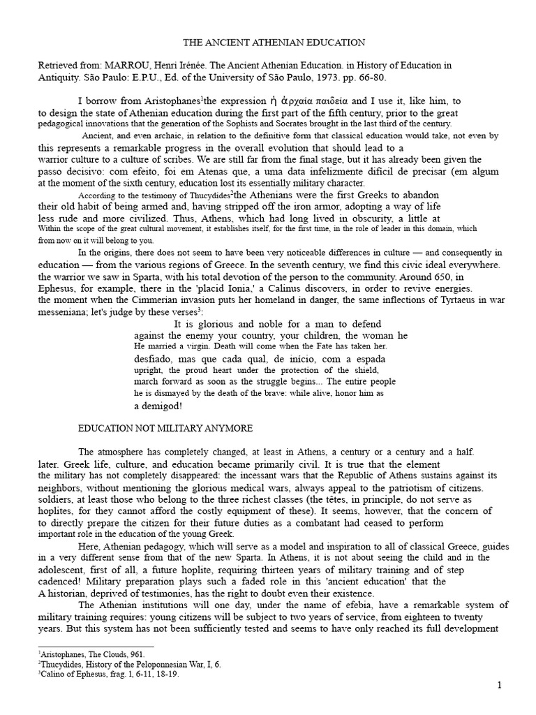 MARROU, Henri Irénée - The Ancient Athenian Education | PDF ...