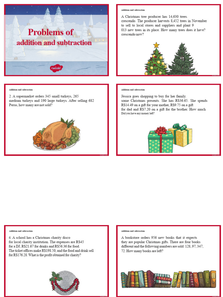 Christmas Math Problems: Addition & Subtraction | PDF | Christmas