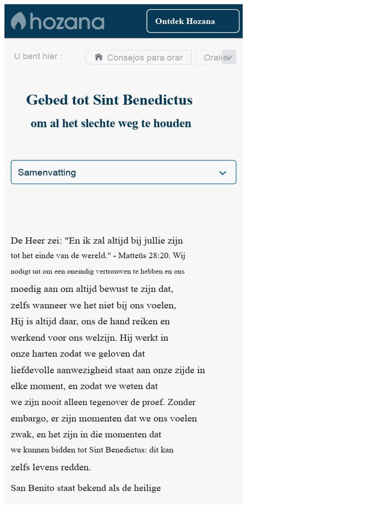 Gebed Tot Sint Benedictus Om Al Het Kwaad Te Verjagen - Hozana | PDF