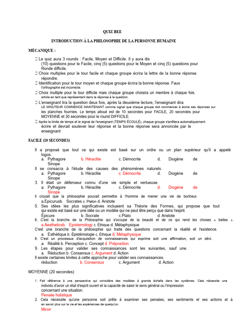 Quiz sur la philosophie et la langue | PDF | Métaphysique | Aristote