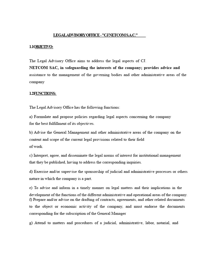 Legal Advisor Functions | PDF