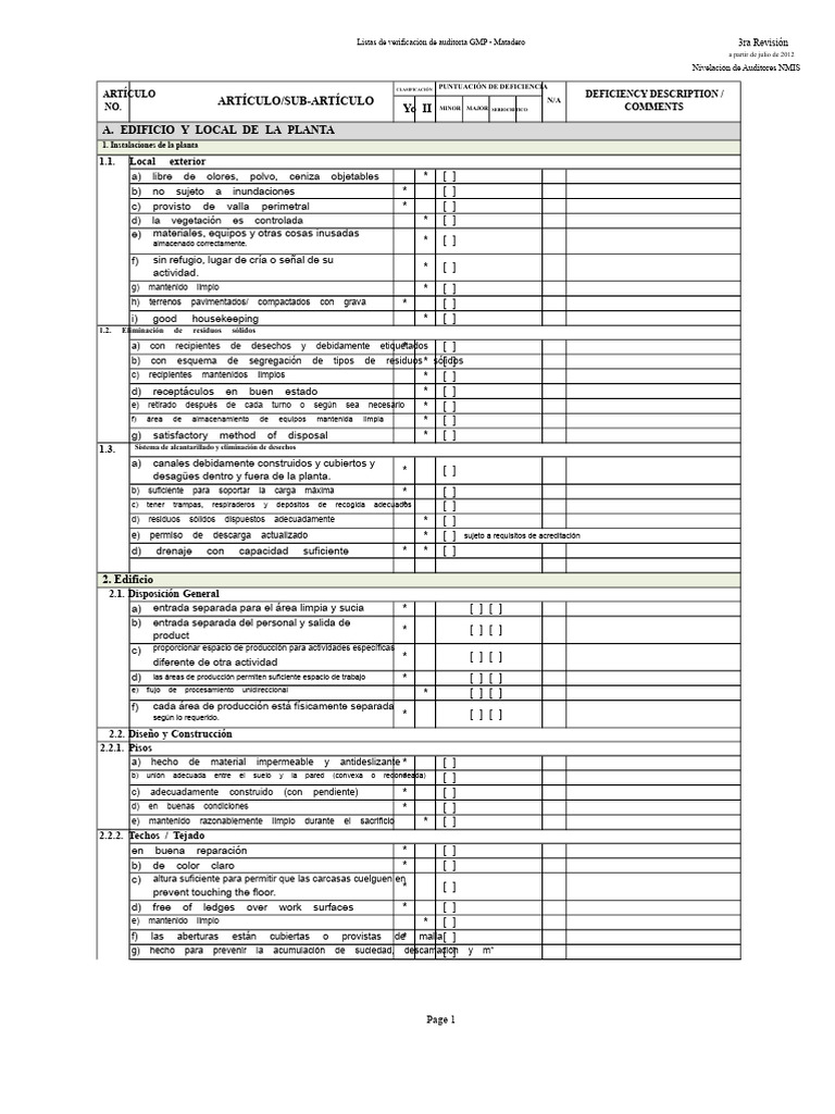 Auditoría GMP Matadero: Listas de Verificación | PDF | Matadero | Residuos
