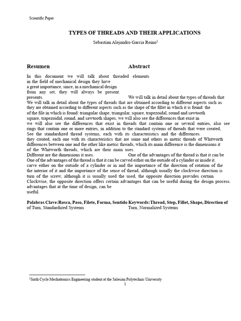 Types of Threads and Their Applications | PDF | Screw | Metalworking