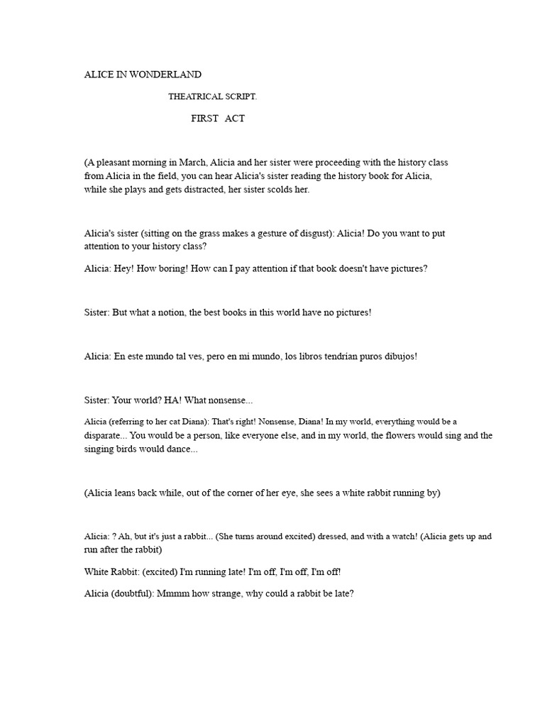 Alice in Wonderland Theatrical Script | PDF | Lewis Carroll | Alice's ...