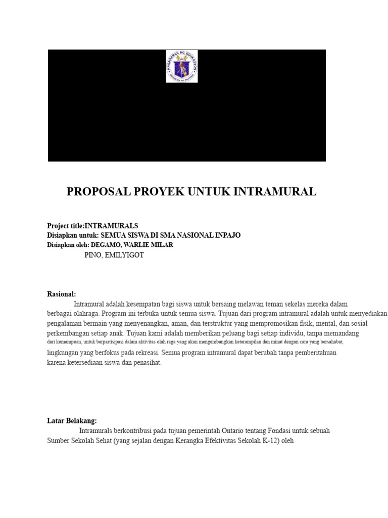 Proposal Proyek Intramural SMA Inpajo | PDF