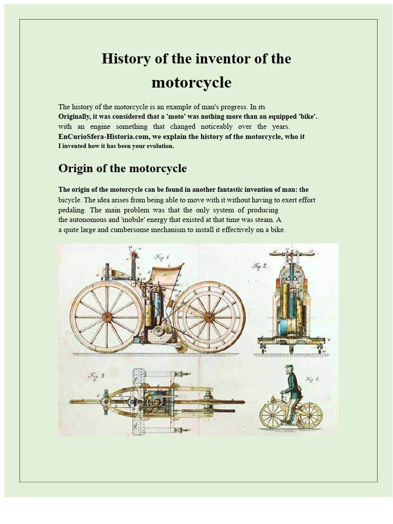History and Inventor of The Motorcycle | PDF | Motorcycle | Engines
