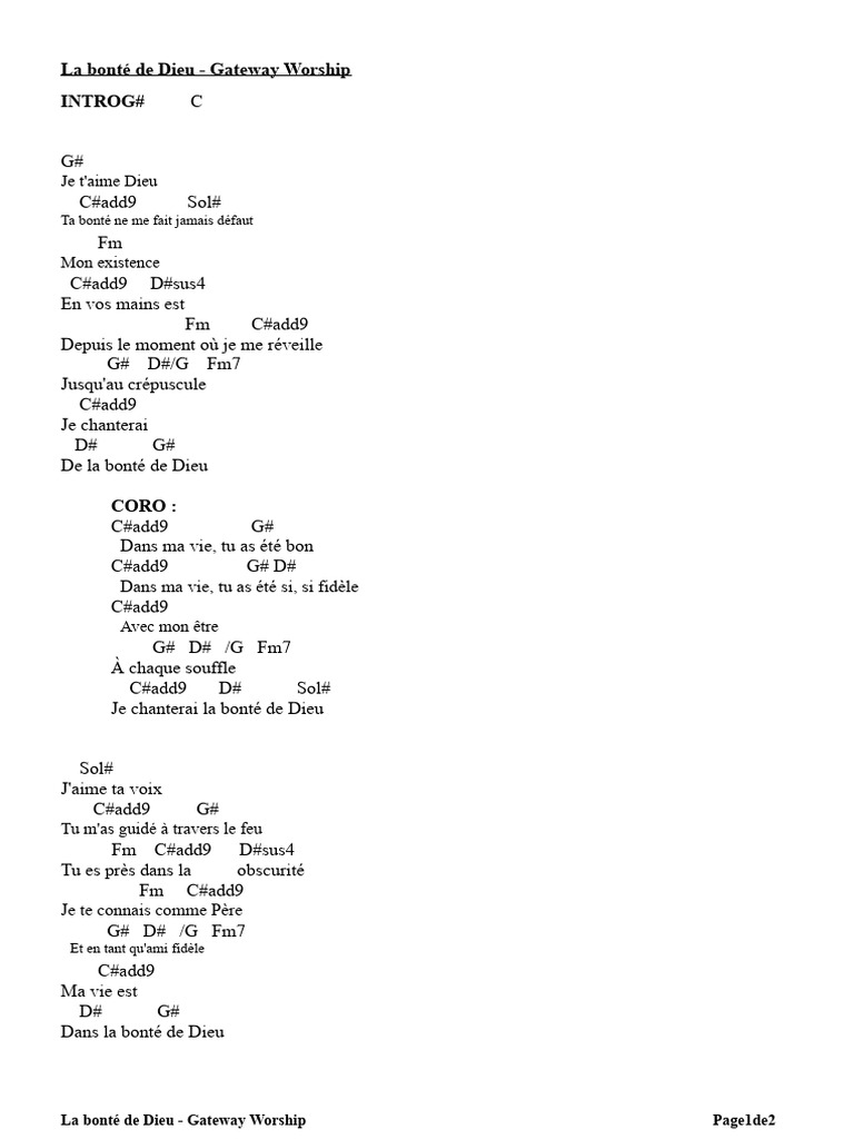 La bonté de Dieu - Paroles de chanson | PDF