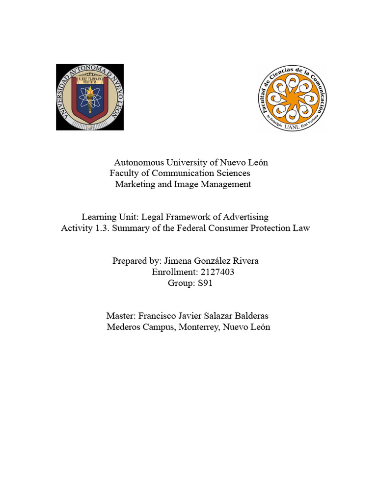 Activity 1.3. Summary of The Federal Consumer Protection Law | PDF ...