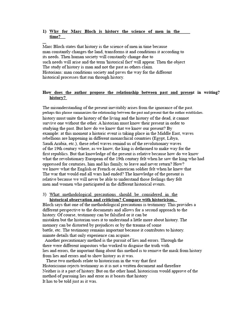 Why For Marc Bloch Is History The Science of Men in Time? | PDF ...