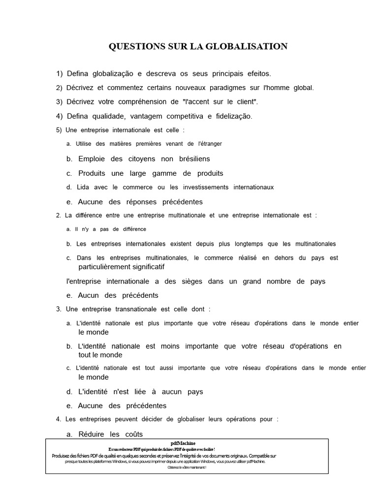 Questions clés sur la mondialisation | PDF | Globalisation | Société ...