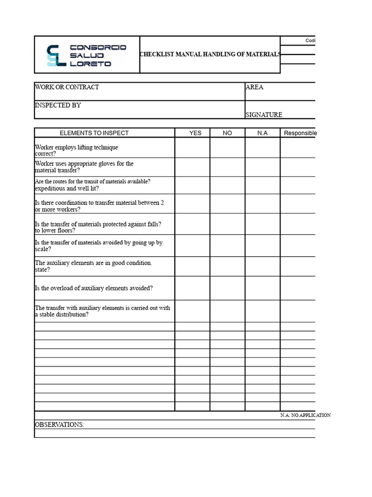 Manual Material Handling Checklist | PDF
