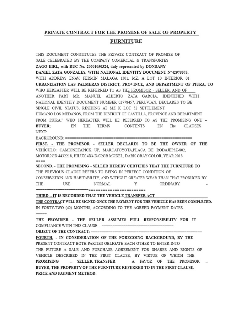 Private Contract of Promise To Sell Movable Property | PDF | Common Law ...