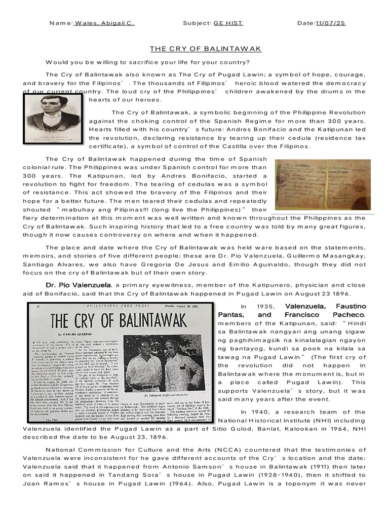 Cry of Balintawak | PDF