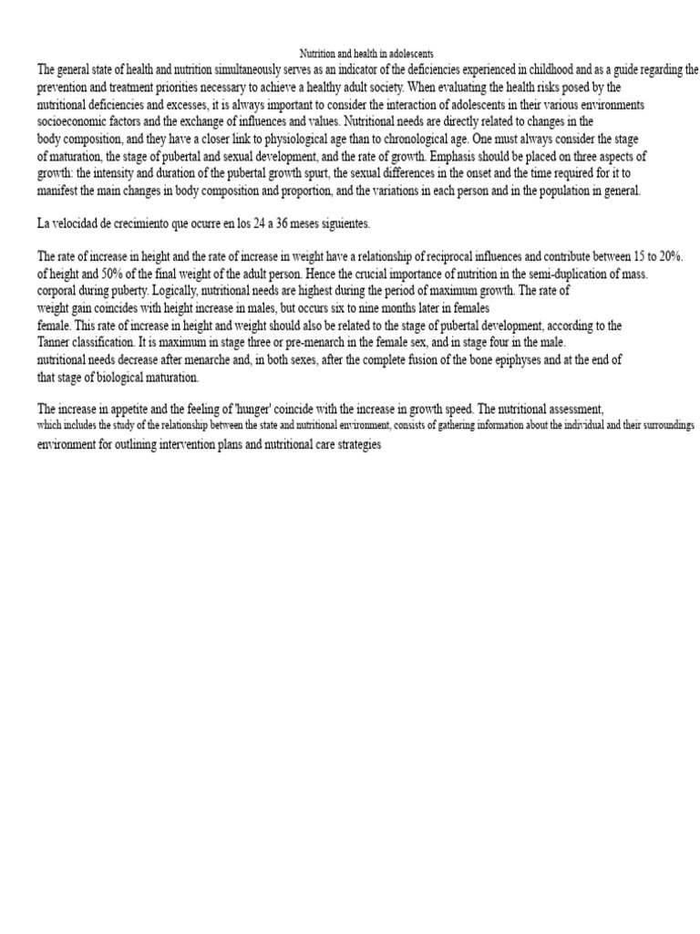 Nutrition and Health in Adolescence Outline | PDF | Puberty | Nutrition