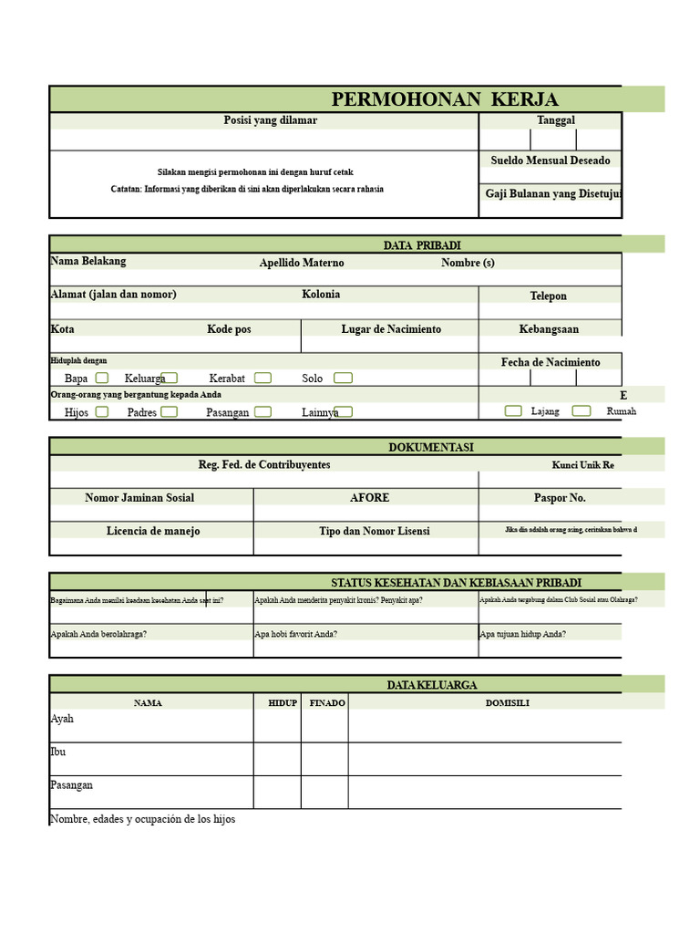 Format Permintaan Pekerjaan Dalam Excel | PDF