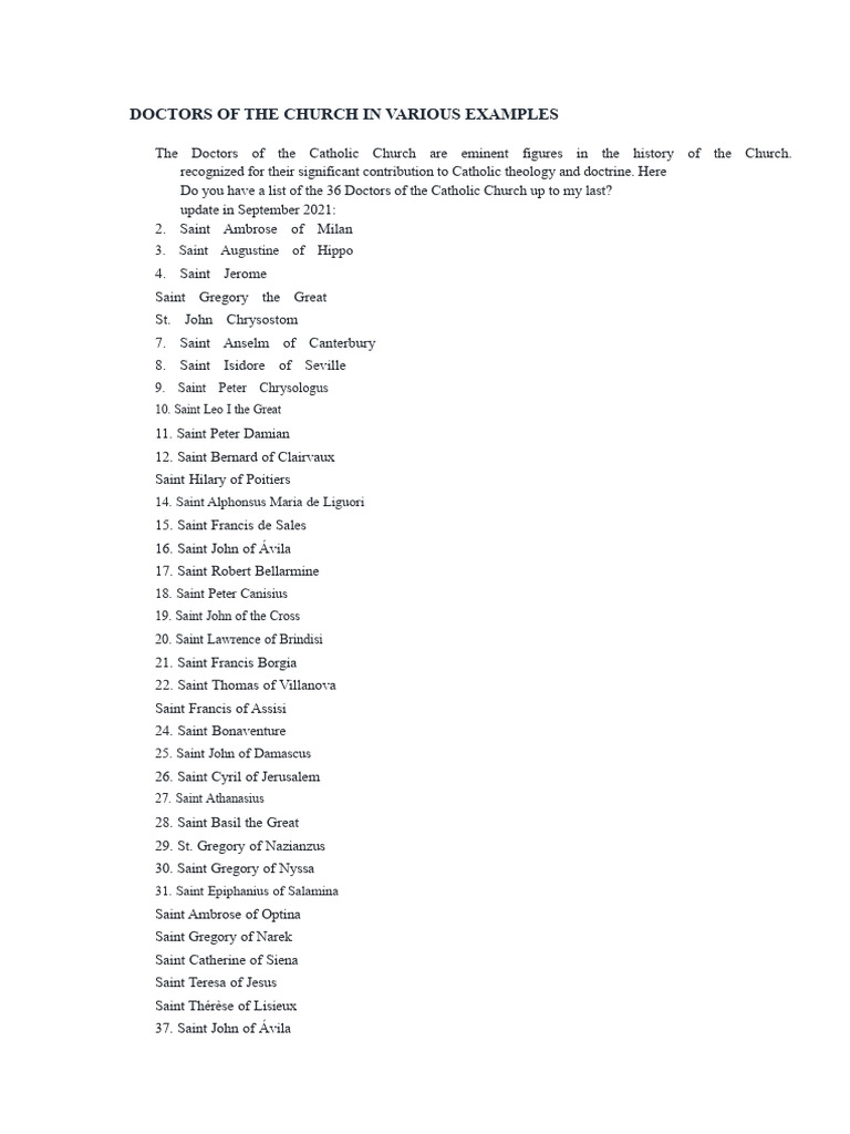 List of Catholic Church Doctors | PDF | Catholic Church | Religious ...