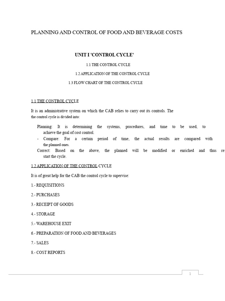 Food and Beverage Cost Control Guide | PDF | Menu | Lunch
