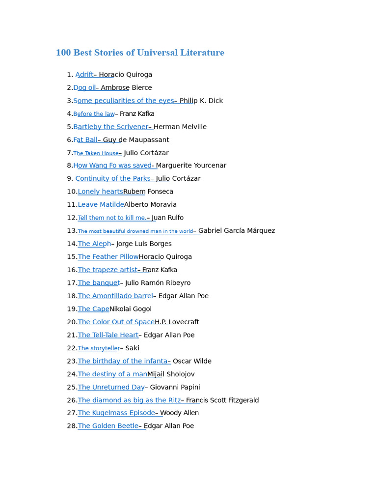 100 Best Stories of Universal Literature | PDF | Short Stories