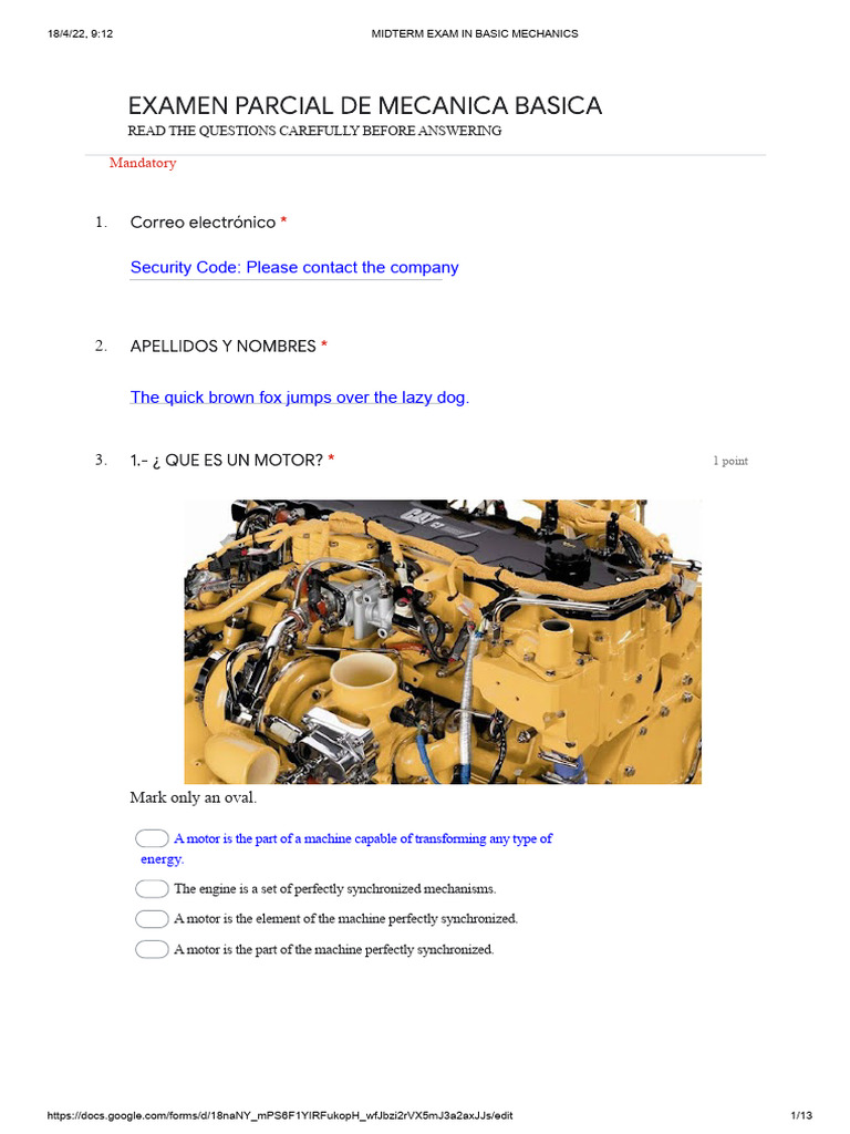 Basic Mechanics Midterm Exam Guide | PDF | Engines | Internal ...